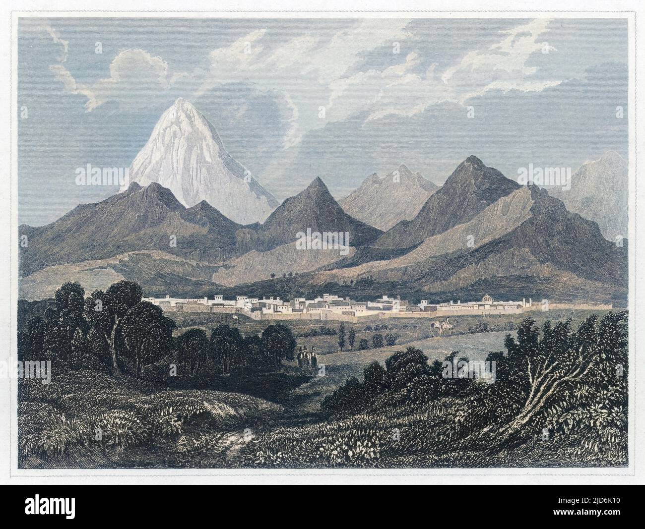 General view of Tehran showing the surrounding mountains. Colourised ...