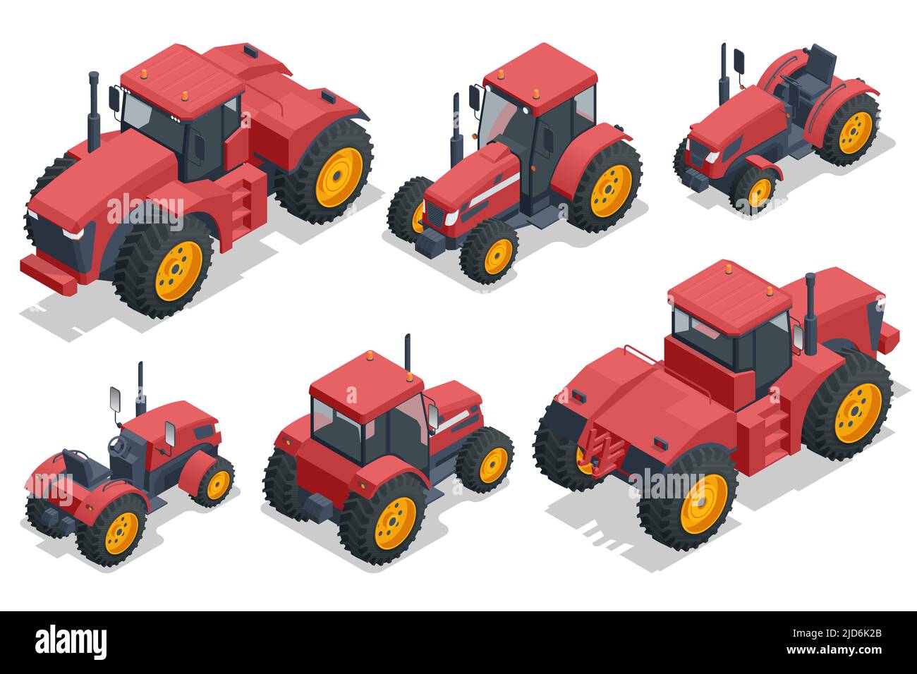 Isometric big agricultural tractor isolated on white, front and rear ...