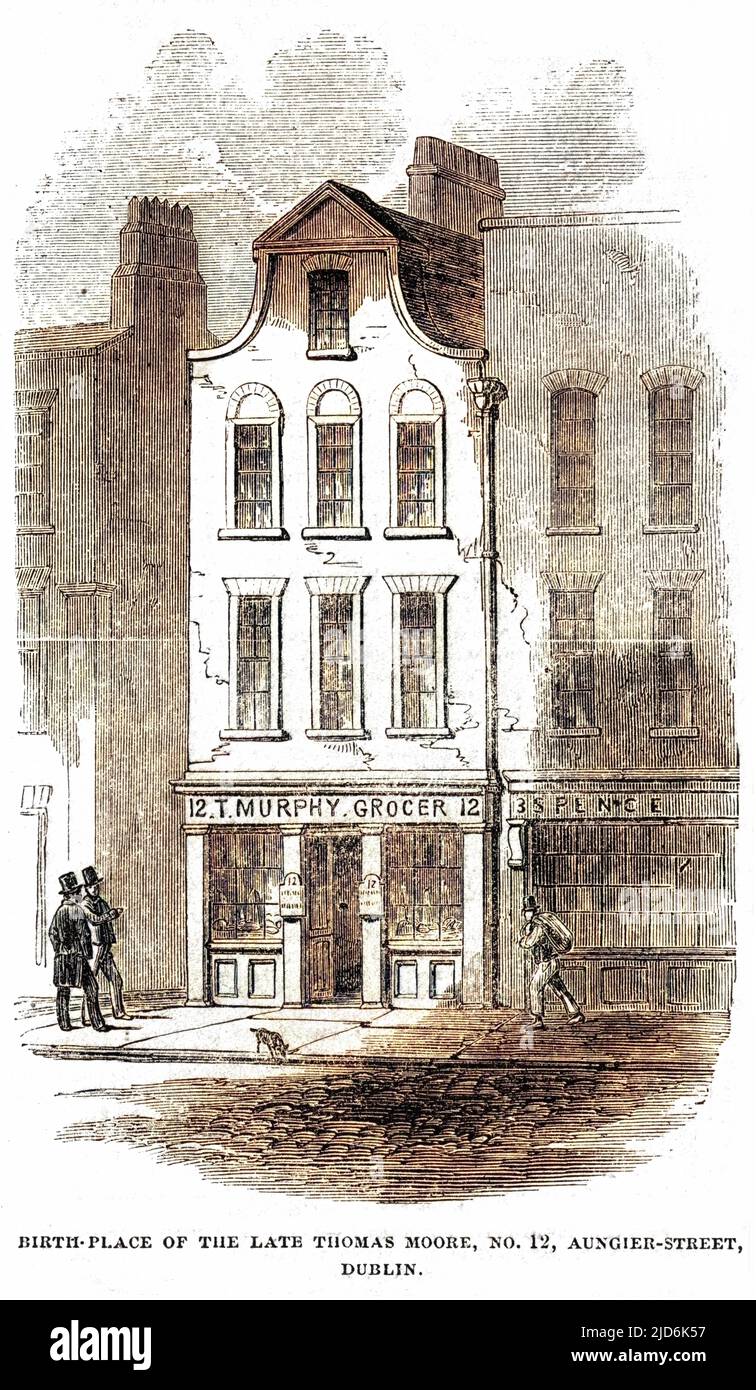 The birthplace of THOMAS MOORE at 12 Aungier Street, Dublin Colourised ...