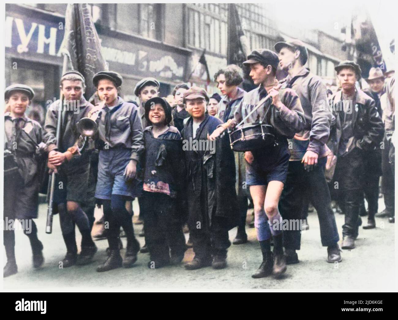 A group of children taking part in the May Day Parade in Moscow 1929 ...