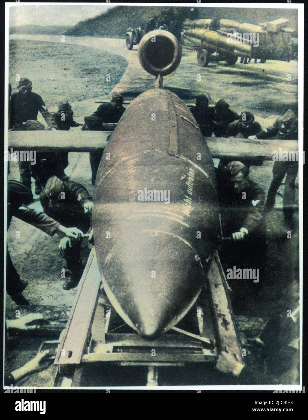 Loading a V1 rocket into the launch pad. Use of these rockets ...