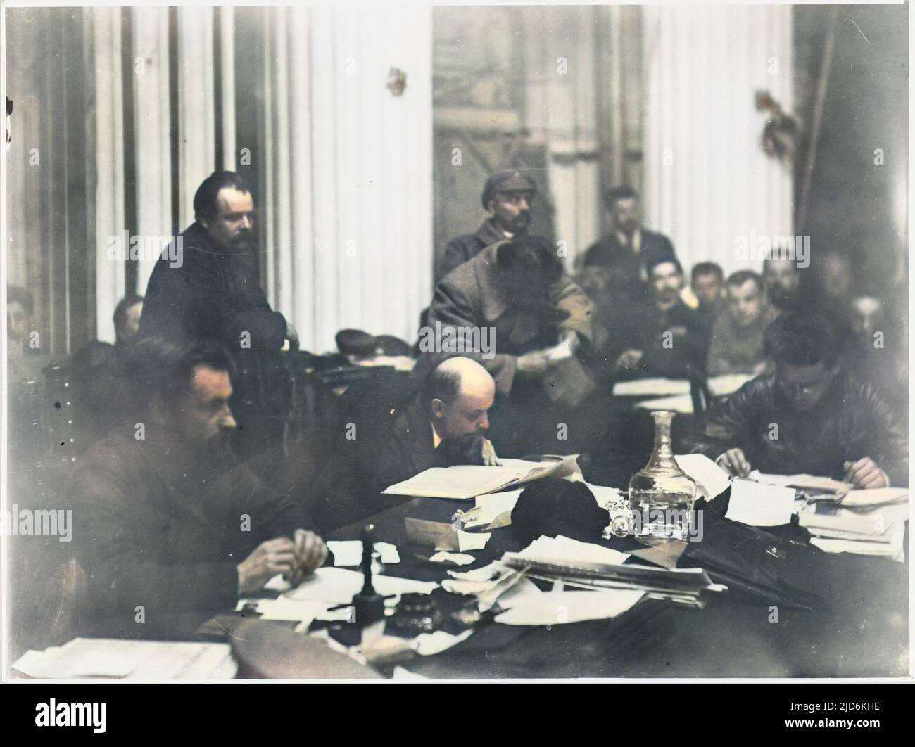 VLADIMIR LENIN Russian statesman, pouring over paperwork at the All ...