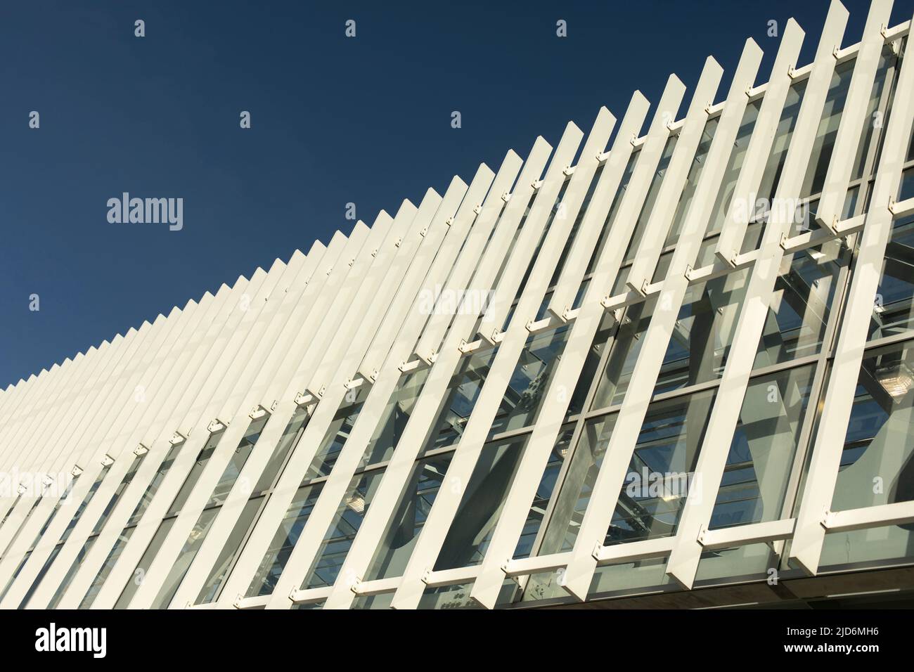 Bridge is made of steel beams. Details of architecture of pedestrian ...