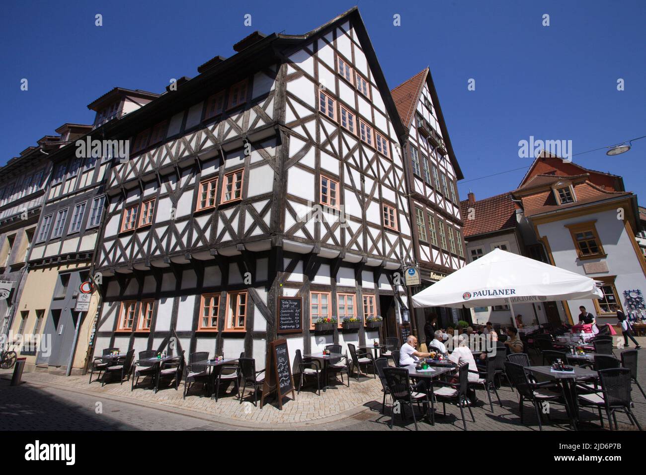 Germany, Thuringia, Erfurt, houses, street scene, cafe Stock Photo - Alamy