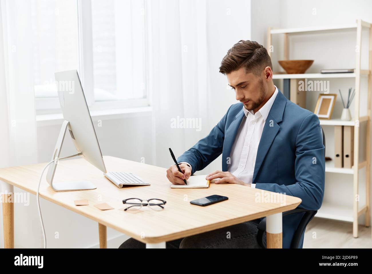 businessmen sitting at the computer work boss documentation isolated ...