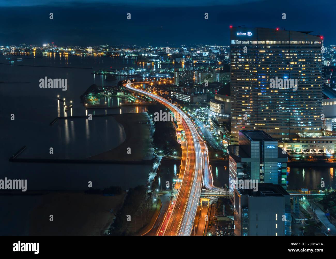 kyushu, fukuoka - december 06 2021: Bird's eye night view of the city ...