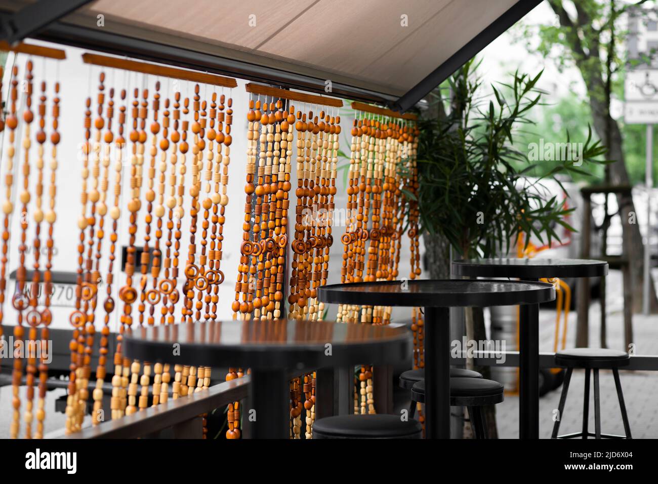 restaurant with wooden wall and bali style Stock Photo - Alamy