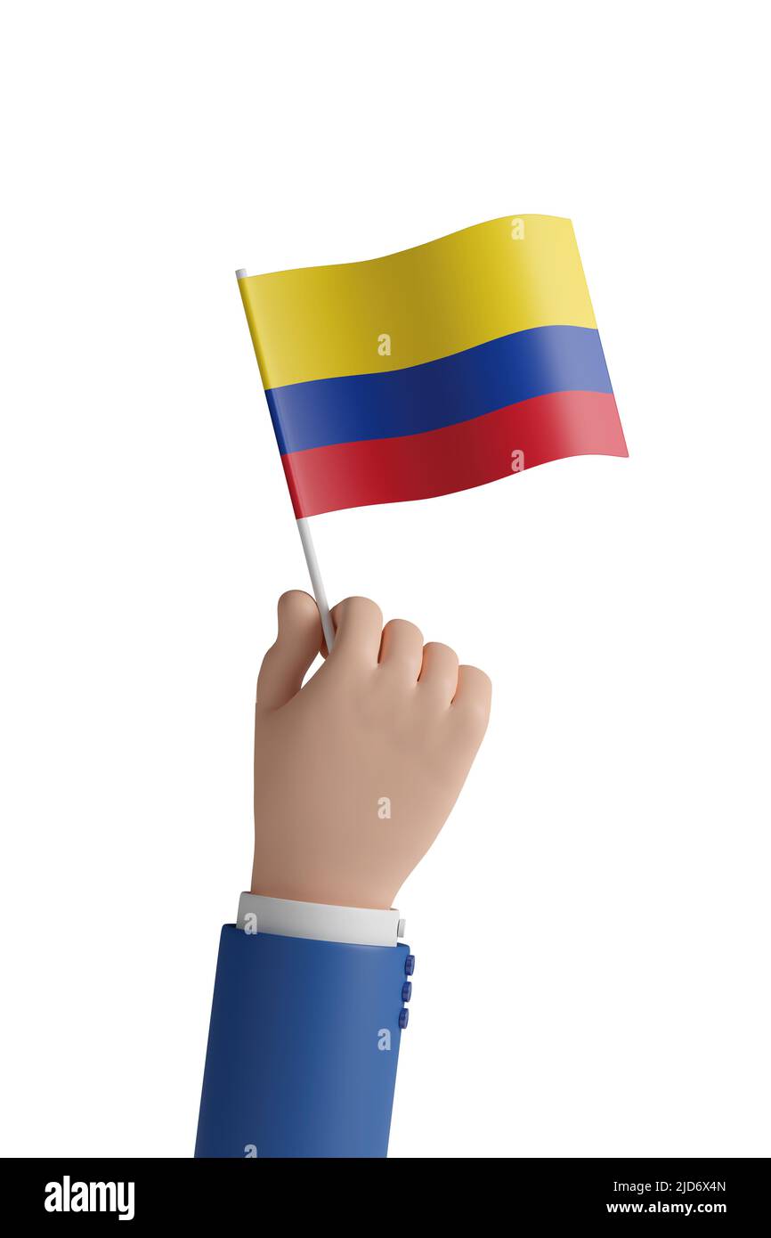 Cartoon hand with the flag of Colombia. 3d illustration Stock Photo - Alamy