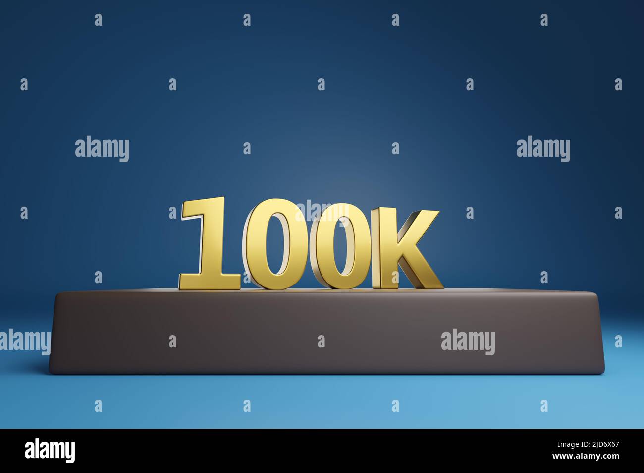 Golden 100000 number in three dimensions on a podium. 3d illustration ...