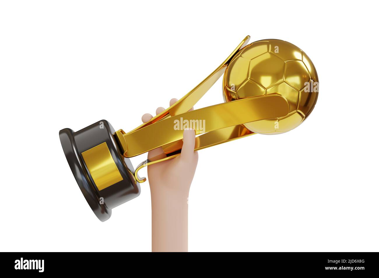 Cartoon hand raising golden soccer trophy isolated om white background ...