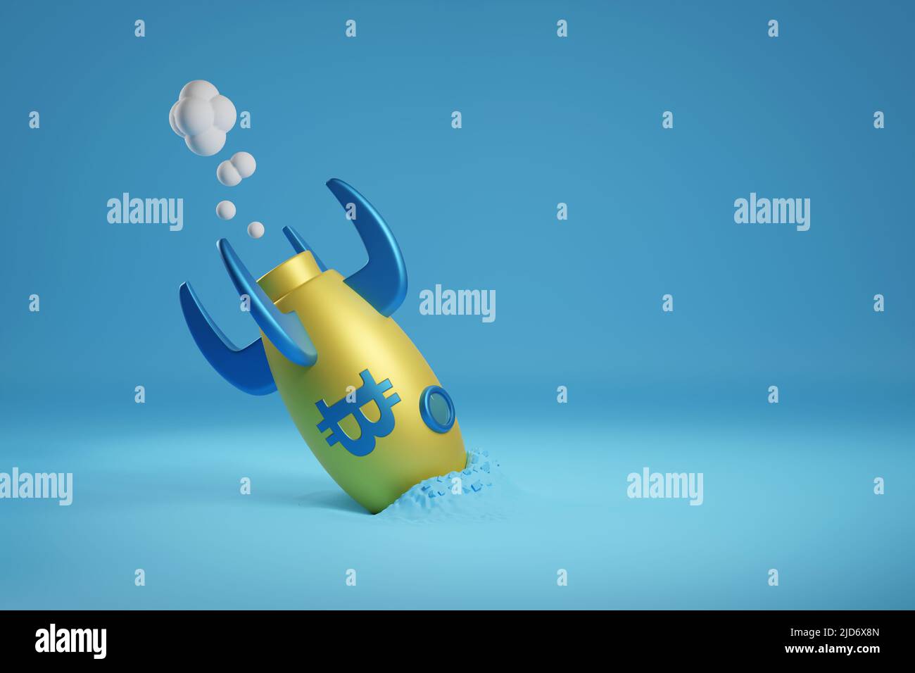 Spaceship with bitcoin crashed to the ground with copy space. Bitcoin ...