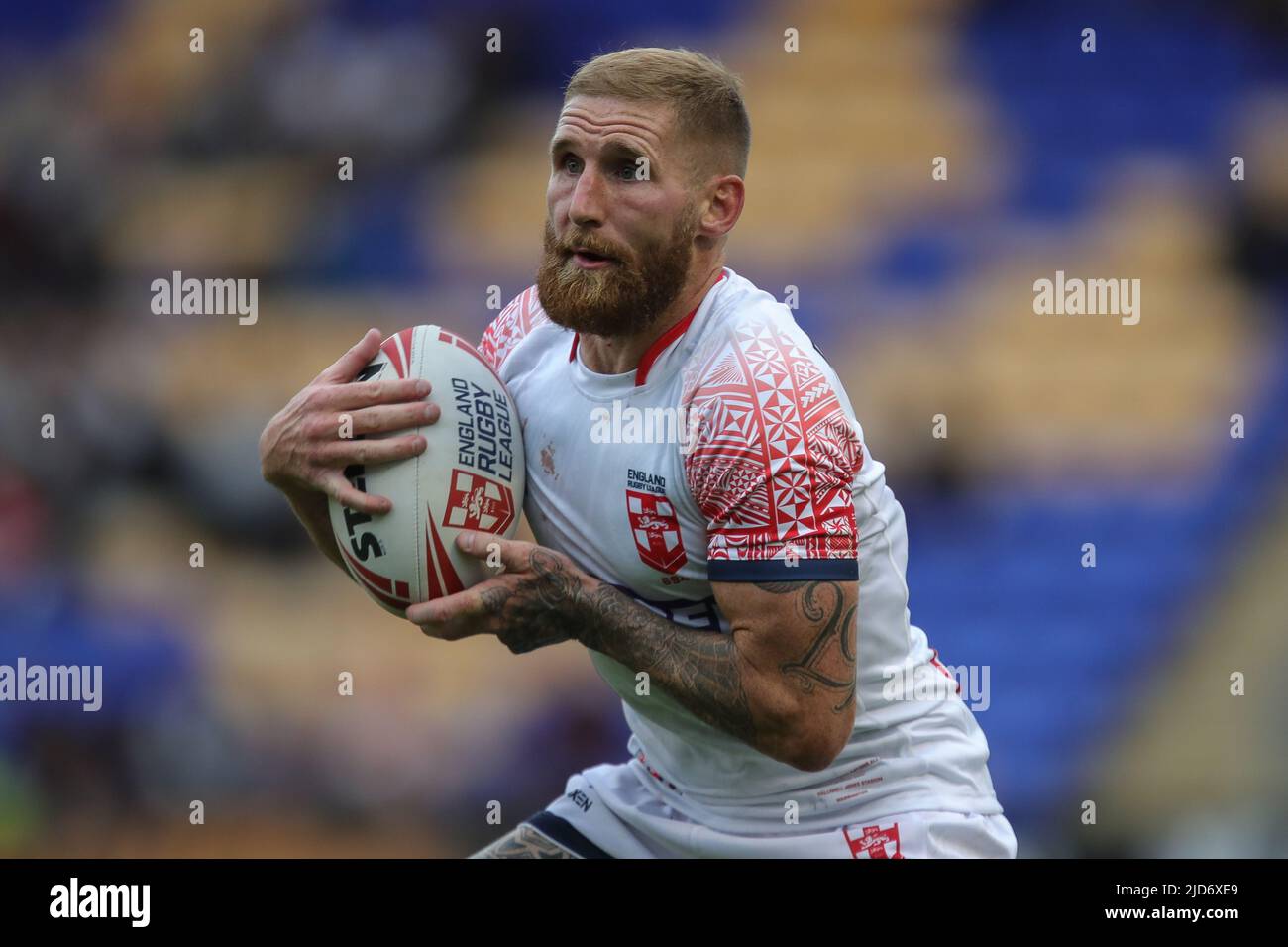 Sam Tomkins #1 of the England national rugby league team runs with the ...