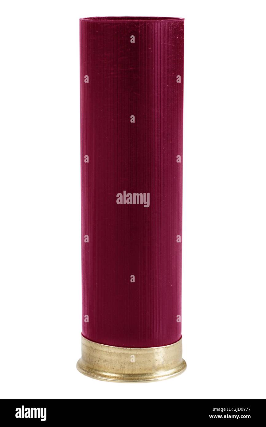 Red 12 gauge shotgun cartridge isolated on white background Stock Photo ...