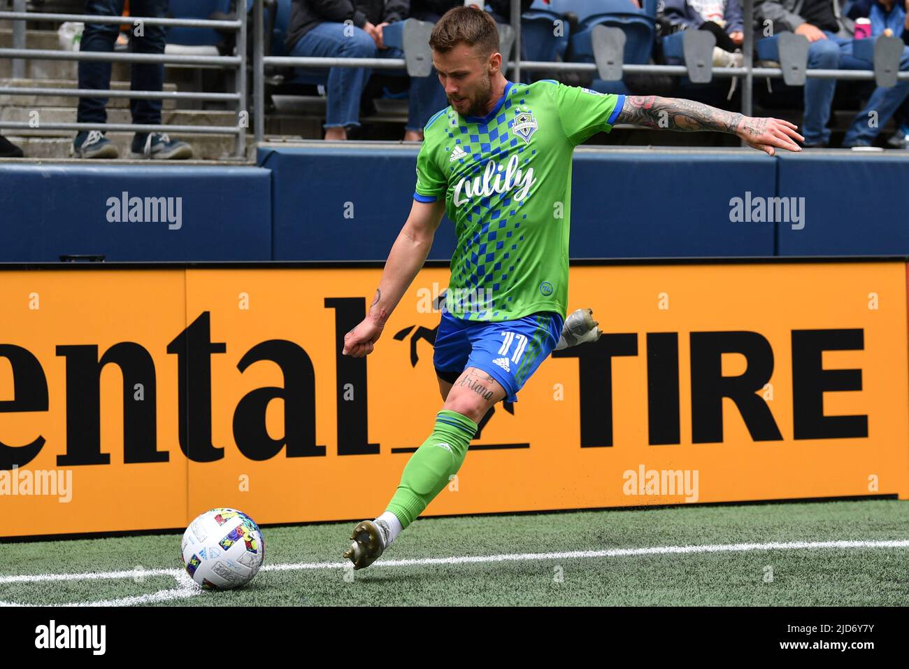 June 18, 2022: Seattle Sounders midfielder Albert Rusnak with a corner ...