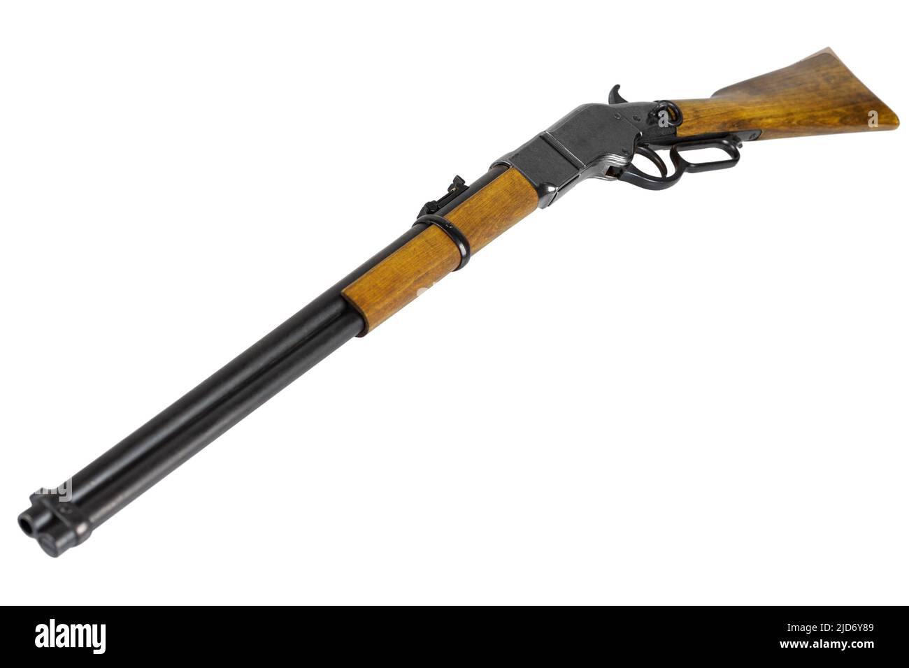 Wild west period Winchester lever-action repeating rifle isolated on ...