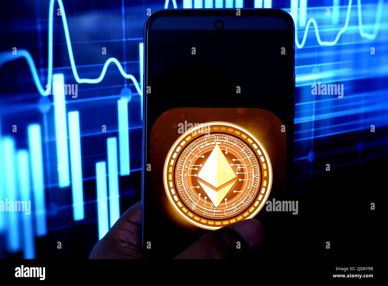 India. 18th June, 2022. In this Photo illustration an Ethereum logo ...