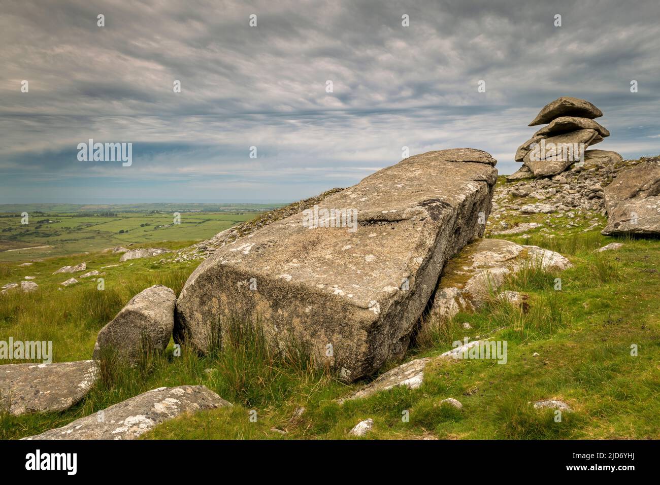 Showery Tor is a rocky outcrop on the ridge of Bodmin Moor just north ...