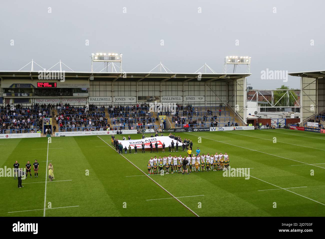 The England national rugby league team line up for the national anthem ...