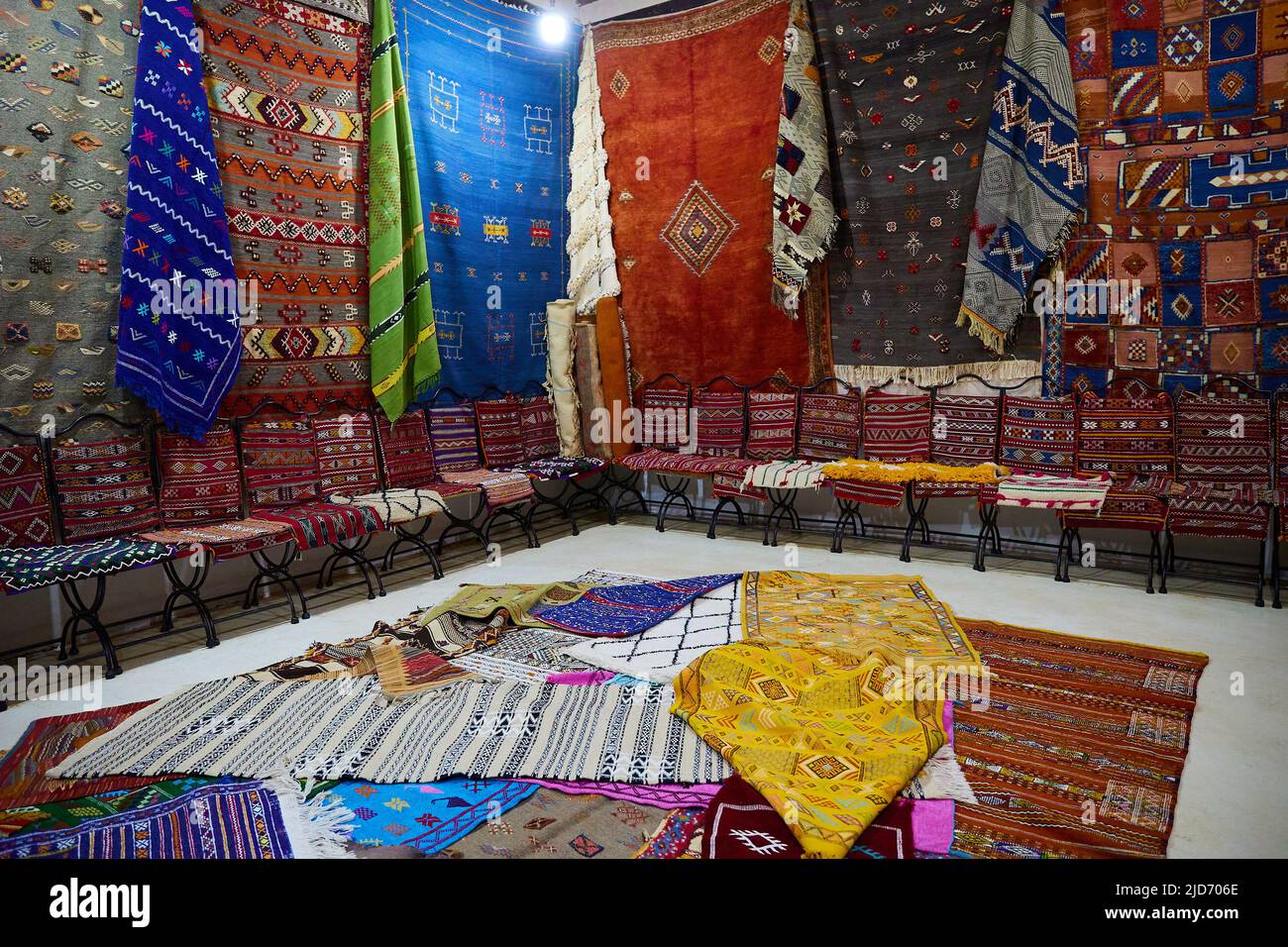 Selection of traditional carpets on Moroccan market in ouarzazate ...