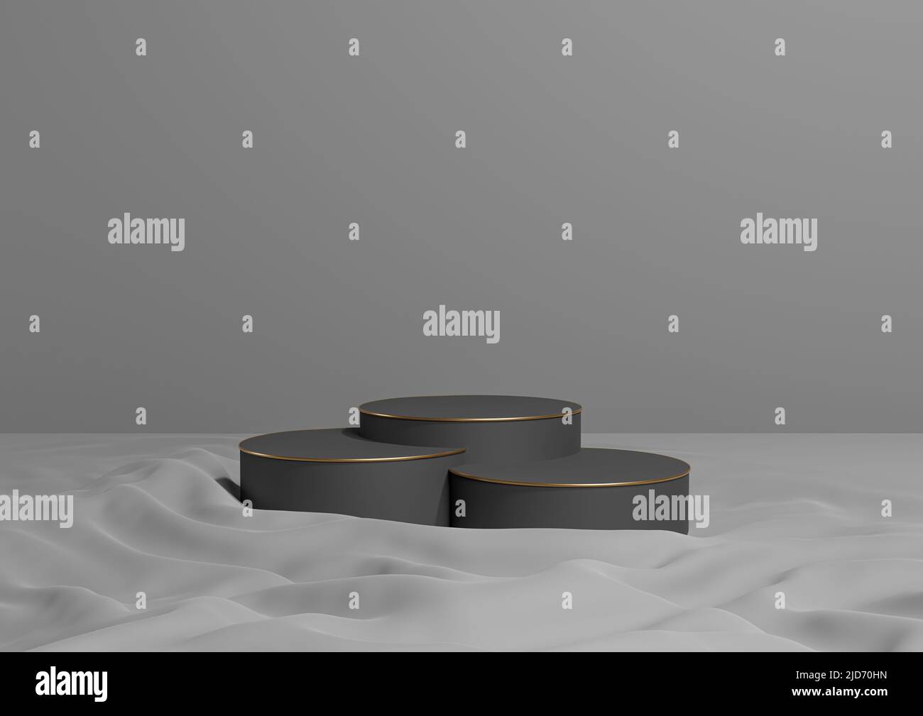 Dark graphite gray, black and white 3D rendering minimal product display three luxury cylinder ...