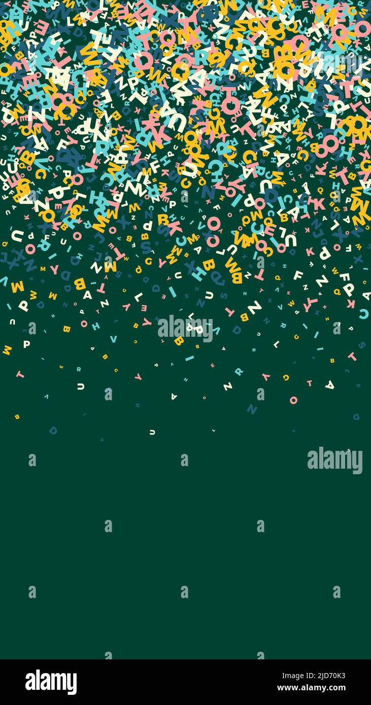 Falling letters of English language. Light flying words of Latin ...