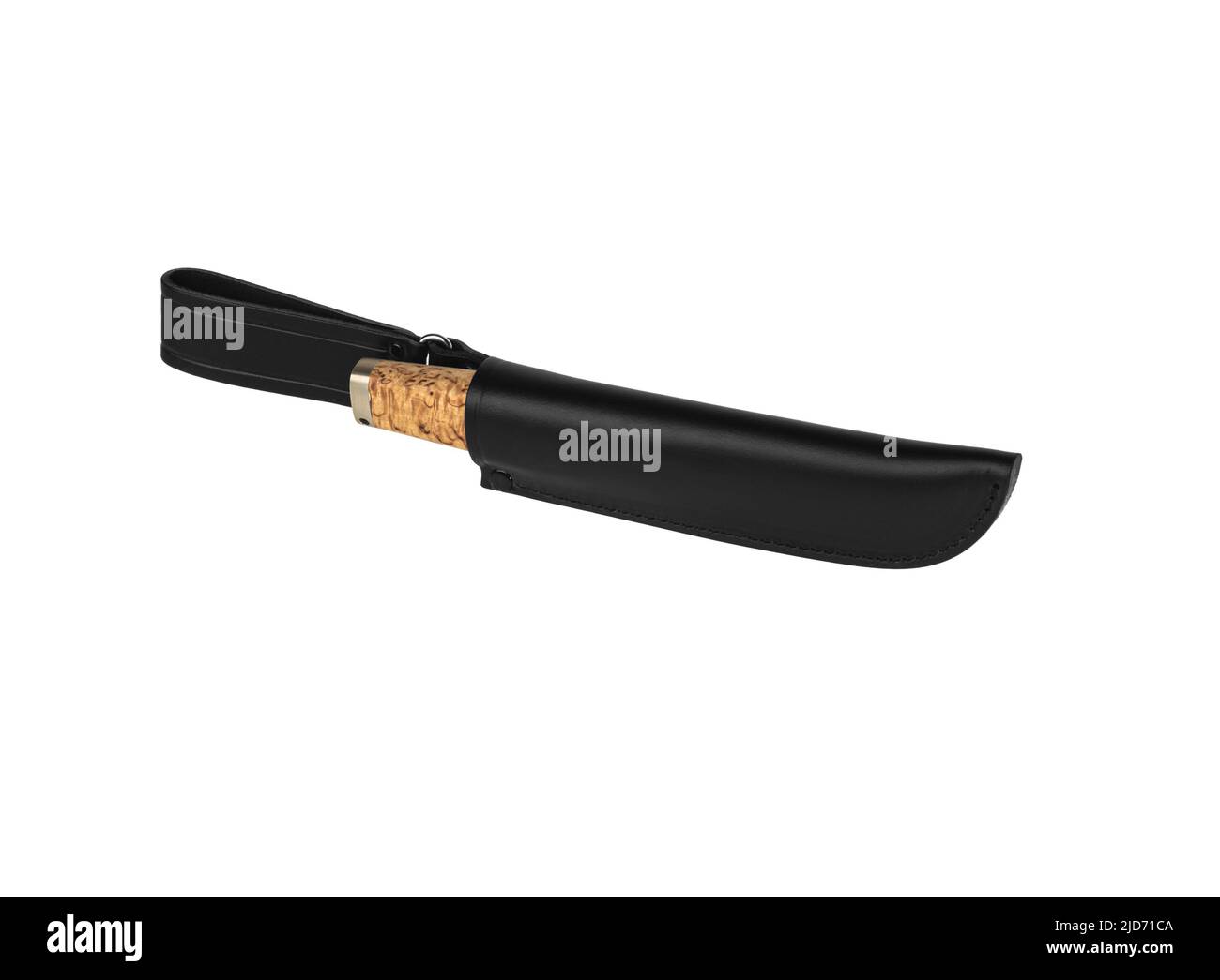 Modern hunting knife with silver blade and rubber handle. Steel arms ...