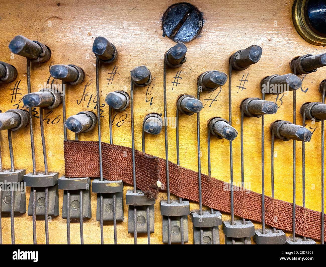 Strings inside vintage wooden piano Stock Photo - Alamy