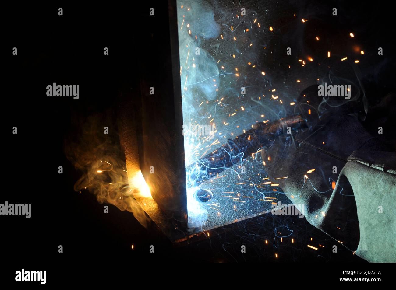 Welding arc. The process of welding products and metal. Sparks fly ...