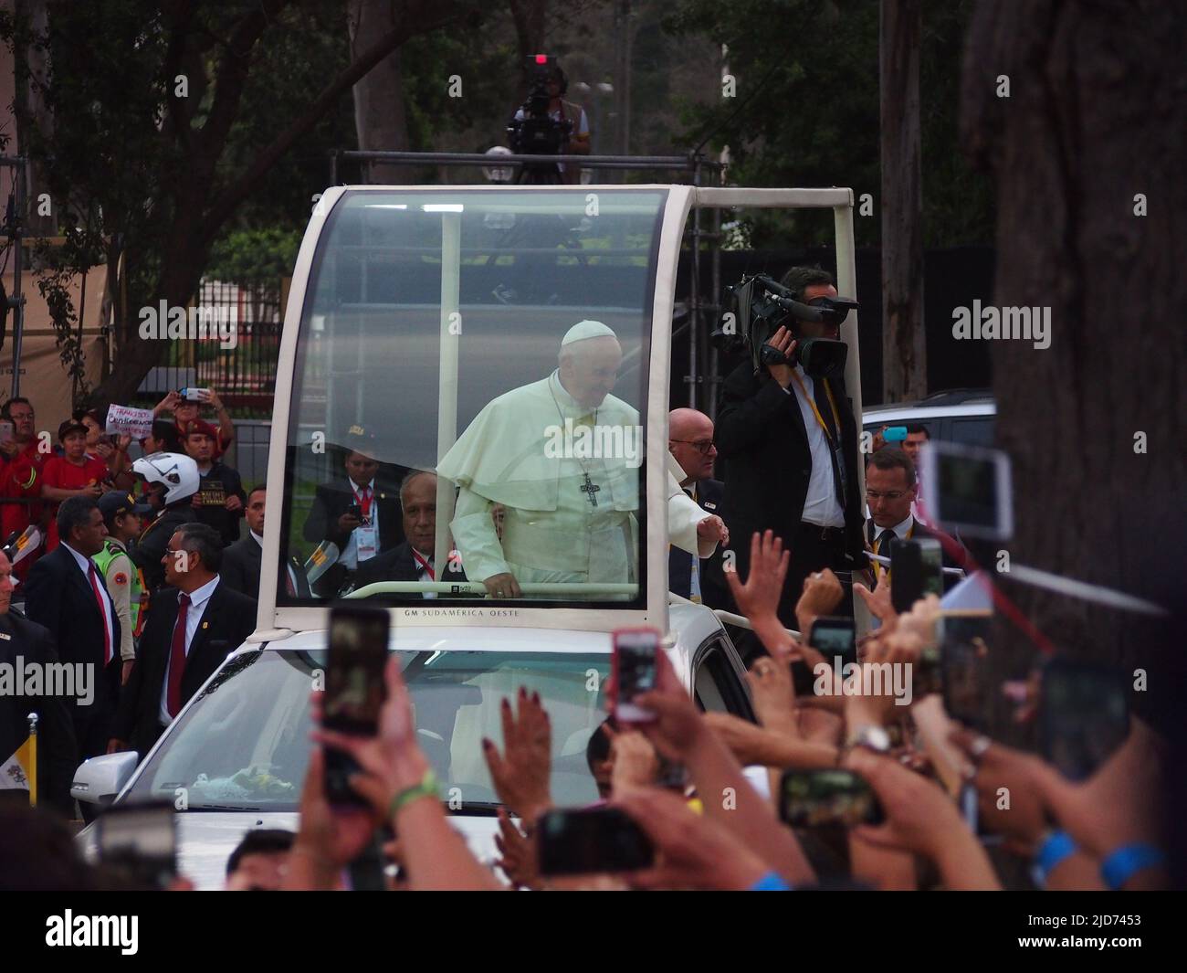 Jorge Bergoglio, the Pope Francis, on board the popemobile in the city ...
