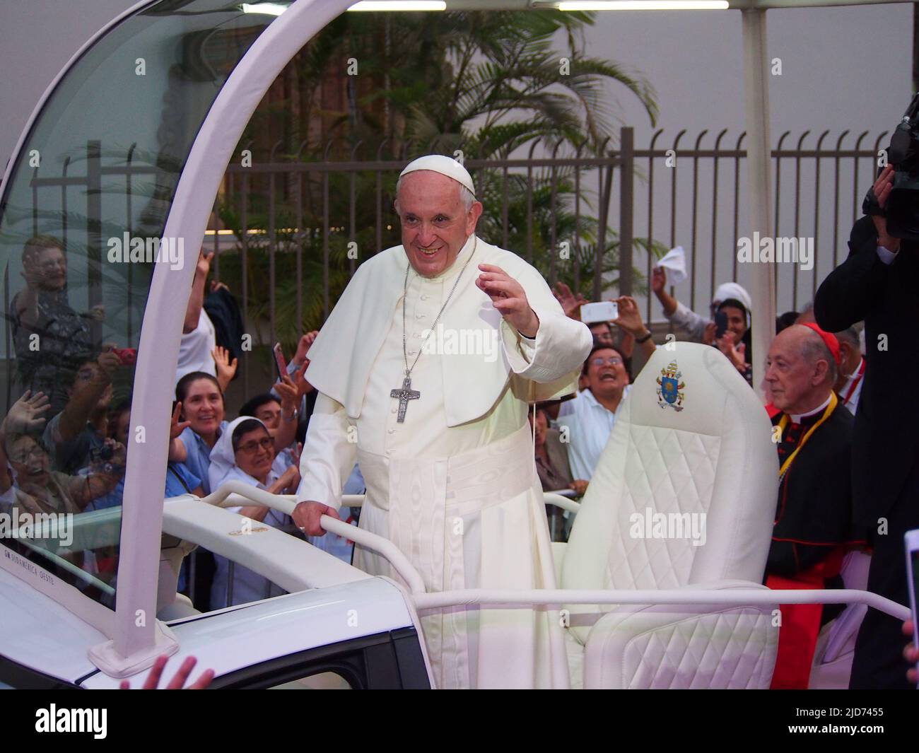 Jorge Bergoglio, the Pope Francis, on board the popemobile in the city ...