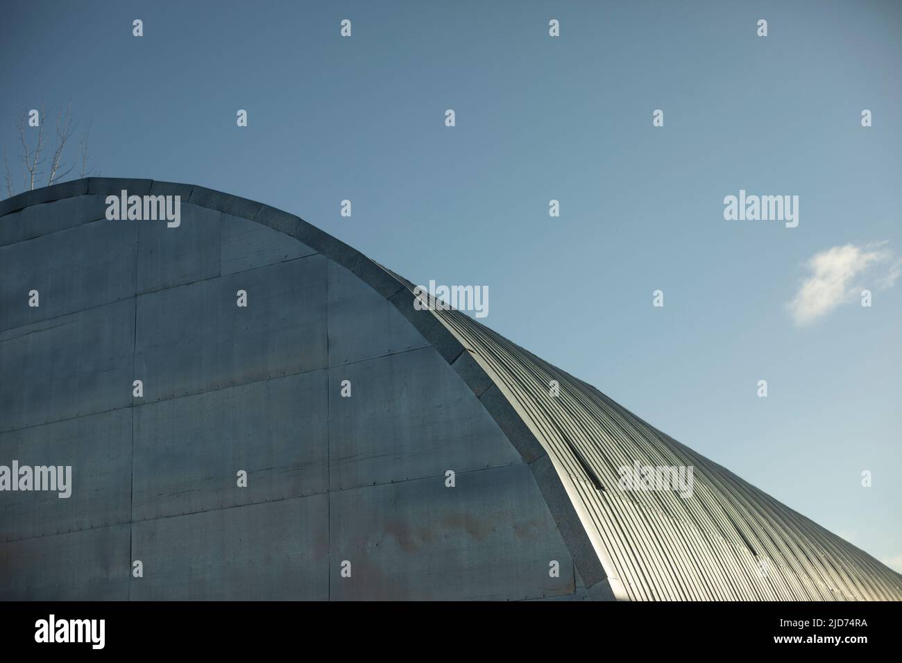 Warehouse is round in shape. Steel building. Storage in detail ...
