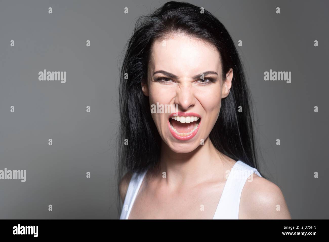 Angry woman, upset girl. Screaming, hate, rage. Pensive woman feeling ...