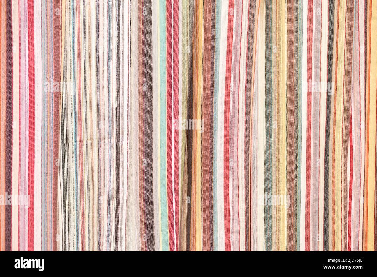 multicolor Stripe linen curtains background, Closeup detail of multi ...