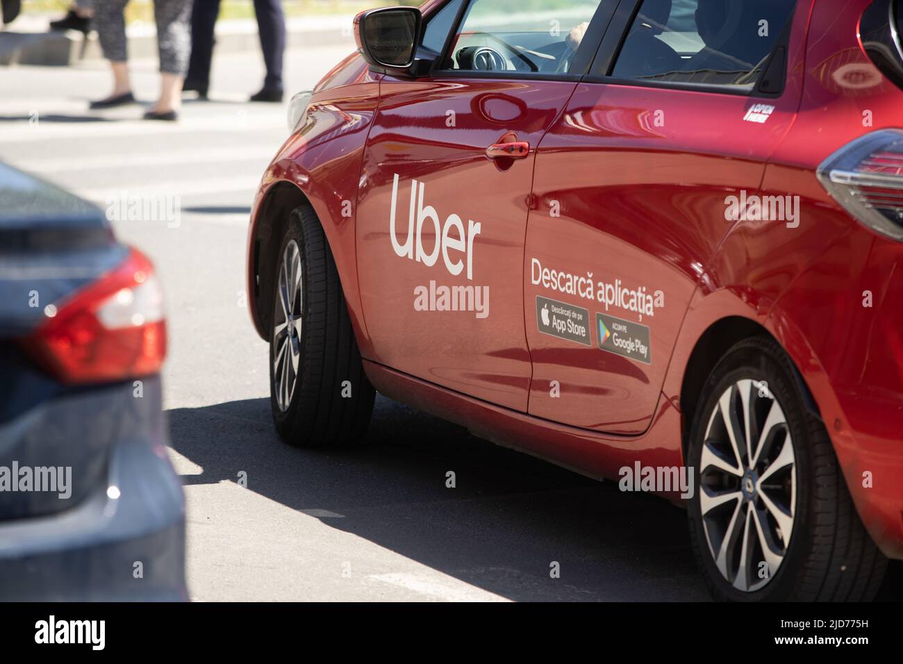 Bucharest, Romania - May 20, 2022: An Uber logo branded car is seen in ...