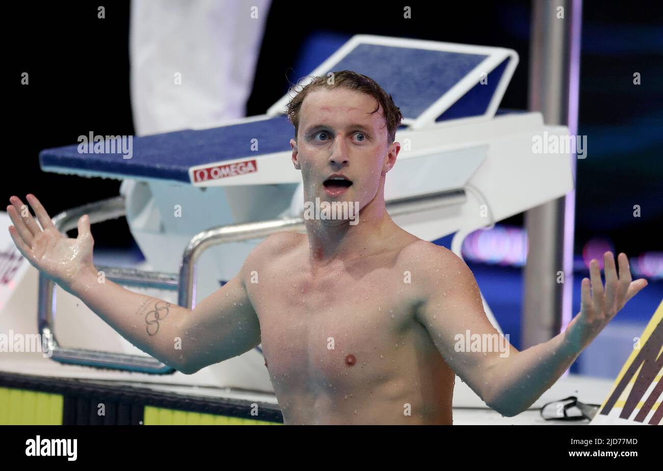 Budapest. 18th June, 2022. Elijah Winnington of Australia celebrates ...