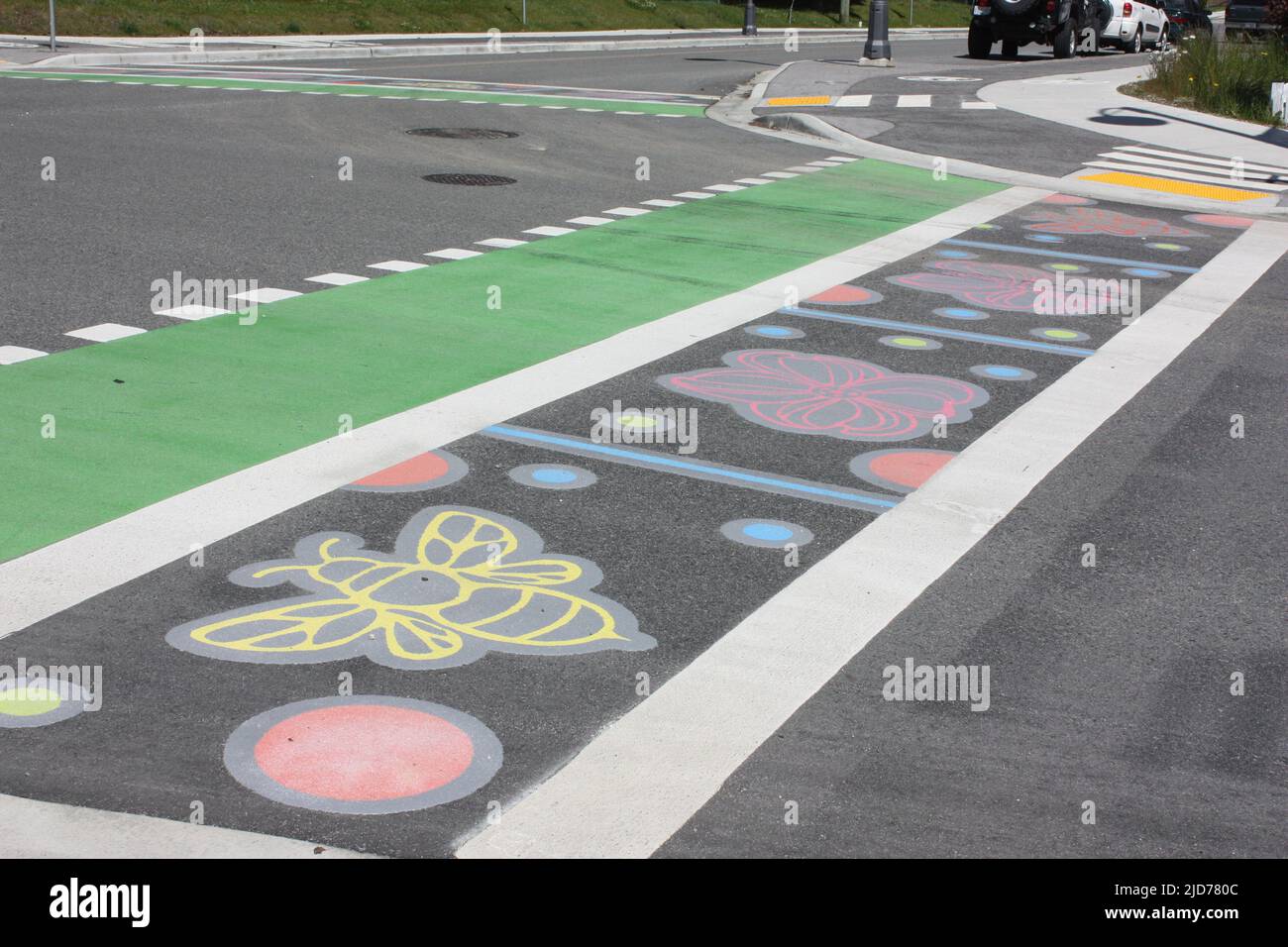 A multi-coloured pedestrian crossing at Sechelt on the Sunshine Coast ...