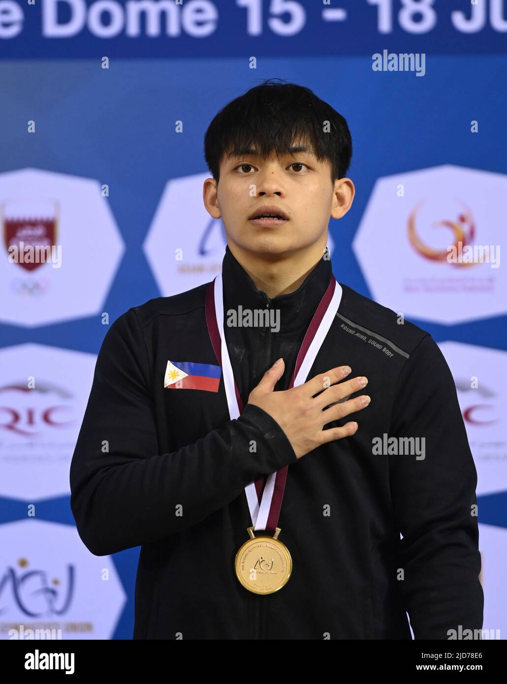 Doha. 18th June, 2022. Gold medalist Carlos Edriel Yulo of the ...