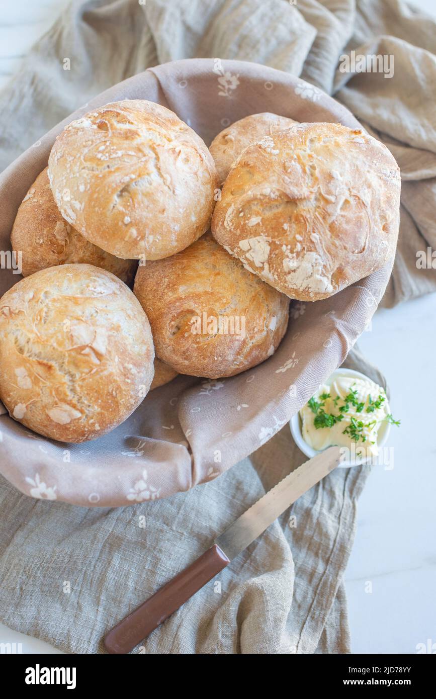 Crusty round bread rolls Stock Photo - Alamy