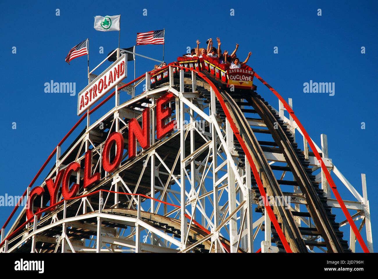Riders get excited for the initial descent on Coney Island's Cyclone ...