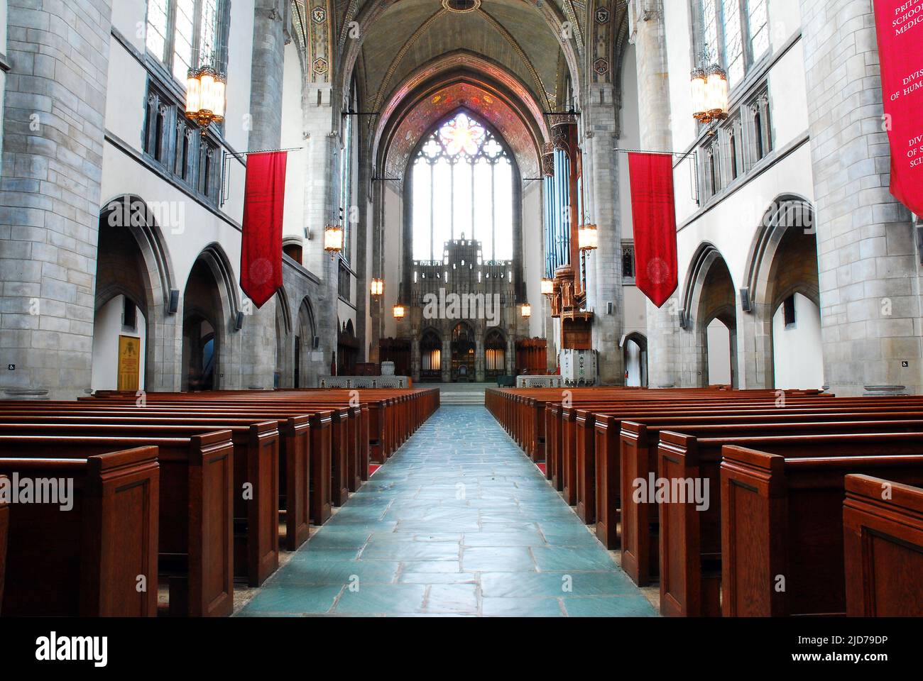 The stone interior of the Rockefeller Chapel at the University of ...