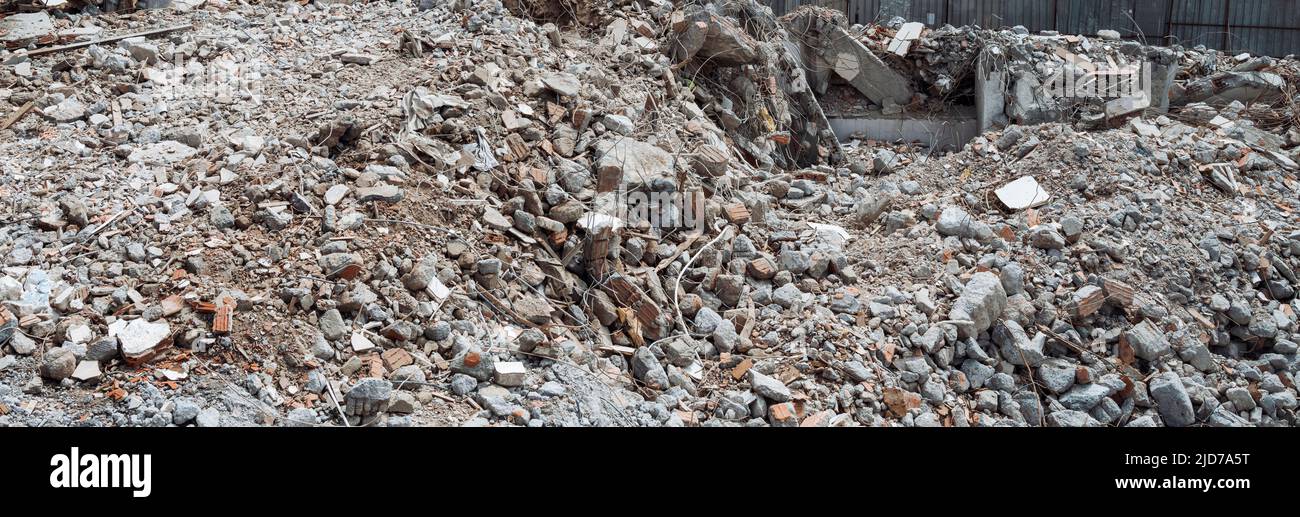 ruined concrete debris background. Front view Stock Photo - Alamy