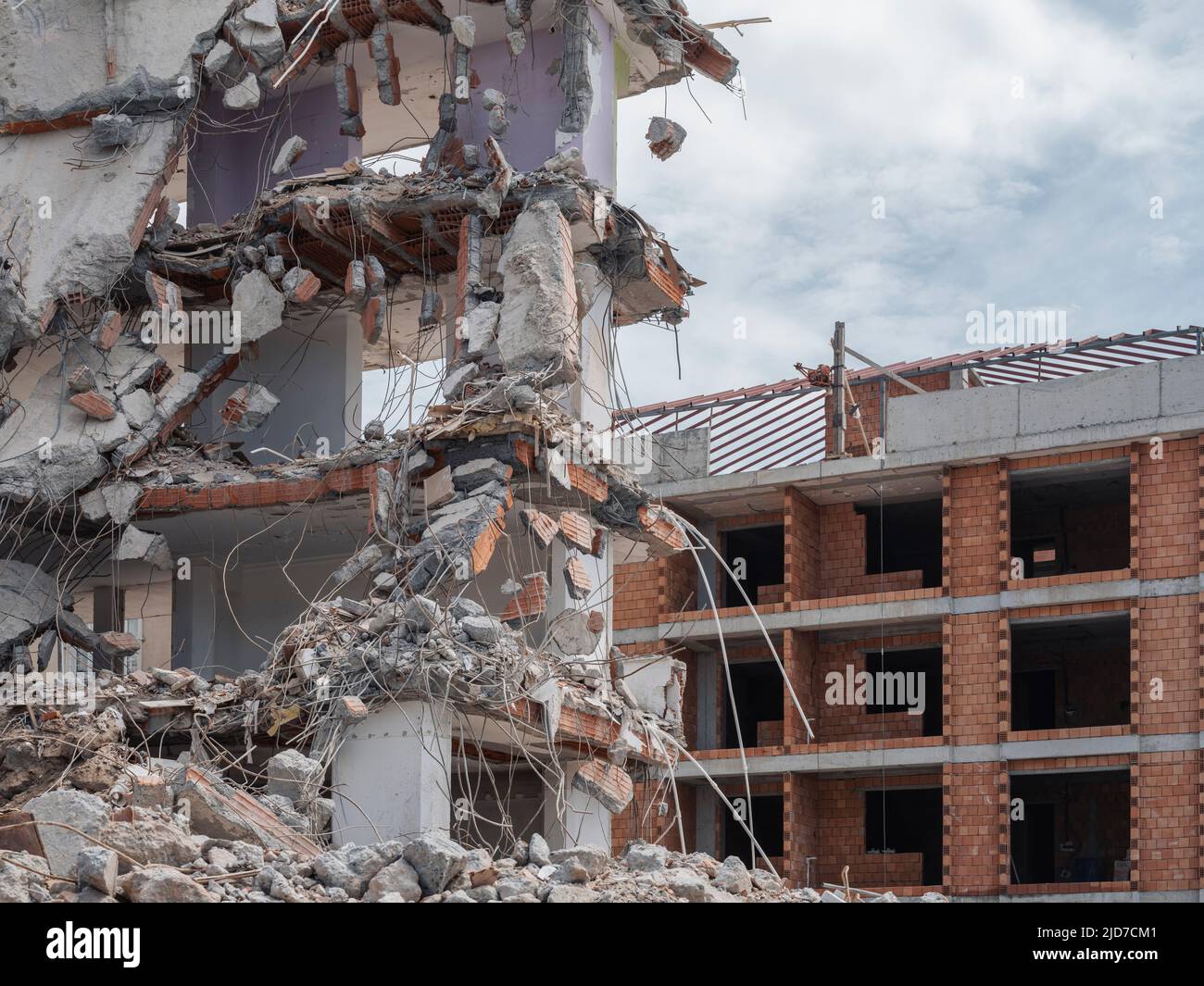 Demolition of old building. Front view Stock Photo - Alamy