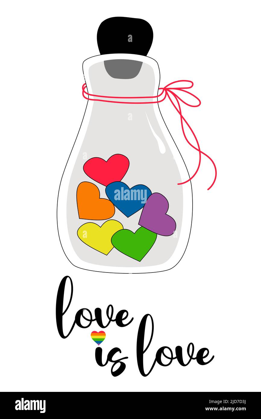 LGBT Pride Month. love is love. LGBTQ Symbol. Glass bottle with rainbow ...