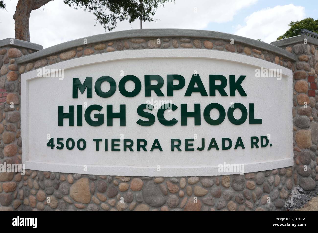 A sign at the entrance to Moorpark High School at 4500 Tierra Rejada ...