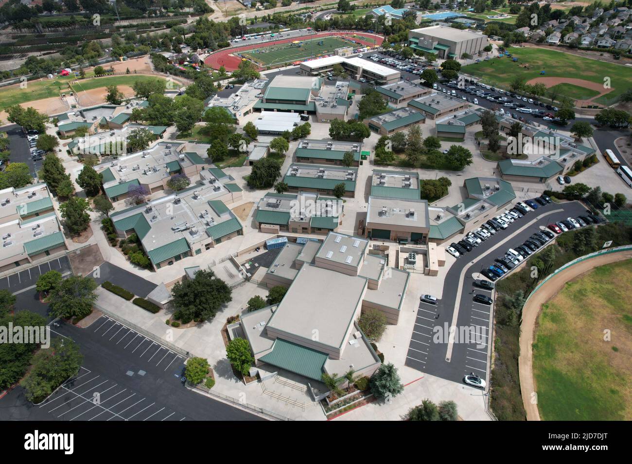 A general overall aerial view of the Moorpark High School campus and ...