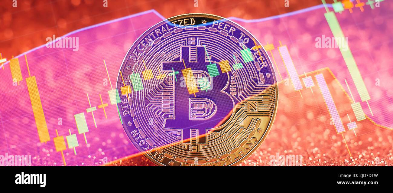 Gold bitcoins with Candle stick graph chart and digital background ...