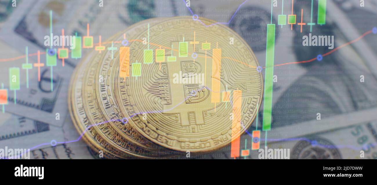 Bitcoins with Candle stick graph chart and digital background. Mining ...