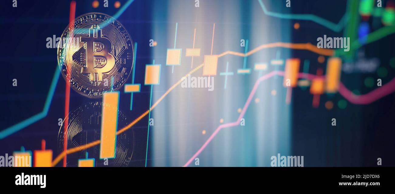 Bitcoins with Candle stick graph chart and digital background. Mining ...