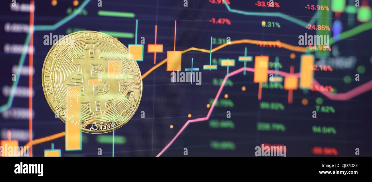 Bitcoins with Candle stick graph chart and digital background. Mining ...