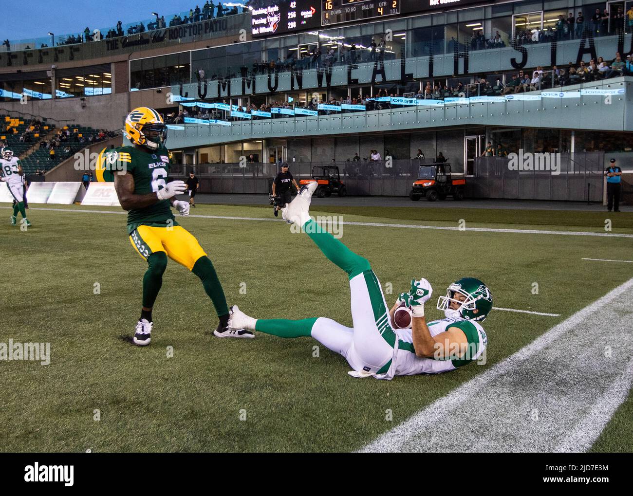 Saskatchewan Roughriders' Mitchell Picton (81) makes the catch for the ...